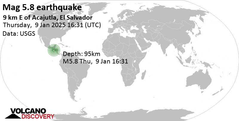Strong Mag. 5.8 Earthquake - 9 km E of Acajutla, El Salvador, on ...