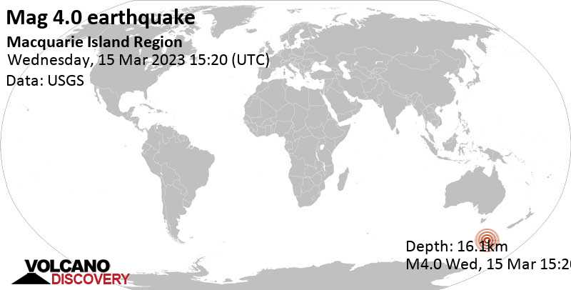 Moderate Mag. 4.0 Earthquake - Macquarie Island Region on Thursday, Mar ...