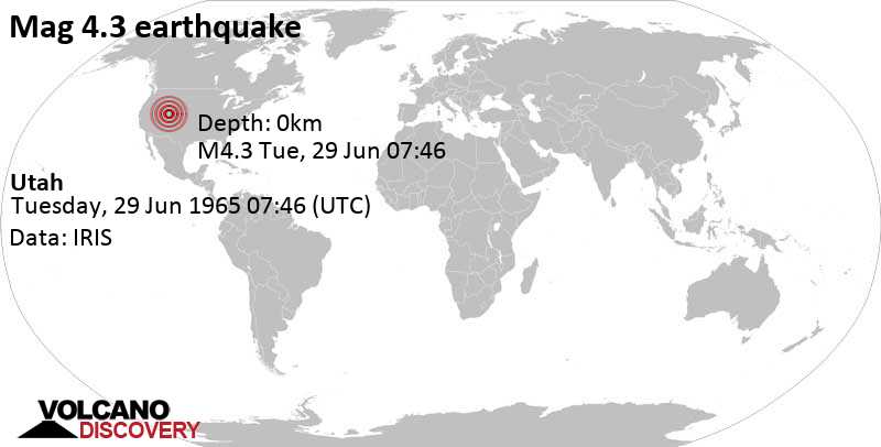 Moderate Mag. 4.3 Earthquake - Utah on Tuesday, Jun 29, 1965, at 01:46 ...