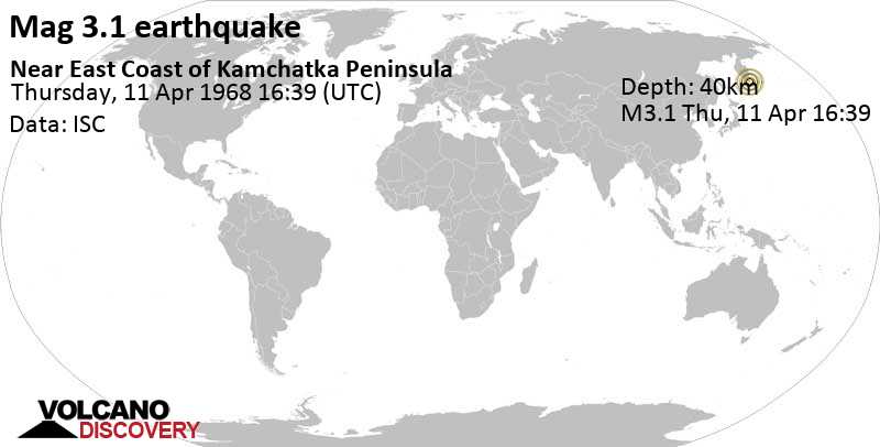 Light Mag. 3.1 Earthquake - Near East Coast of Kamchatka Peninsula on ...