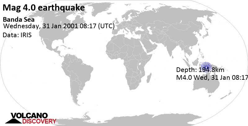 Moderate Mag. 4.0 Earthquake - Banda Sea, 235 km Southeast of Ambon ...