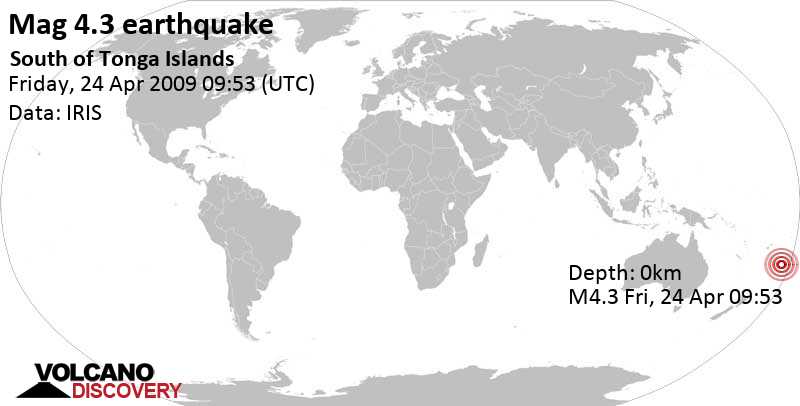Moderates Erdbeben der Stärke 4.3 - South of Tonga Islands am Freitag ...