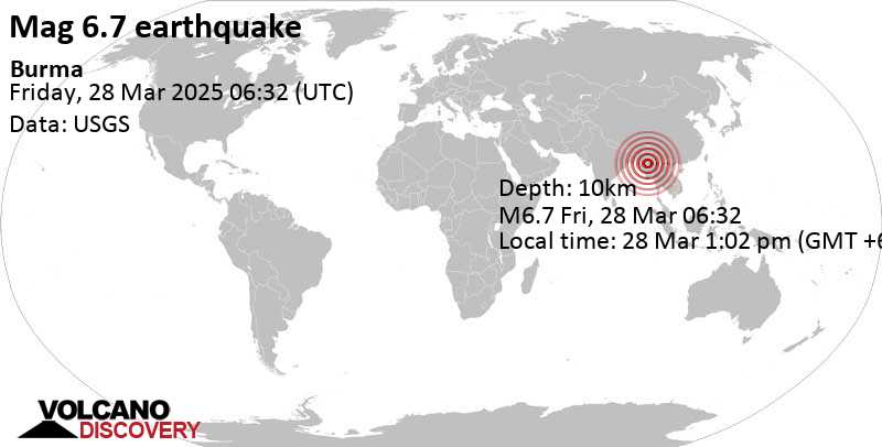 Very Strong Mag. 6.7 Earthquake - Burma on Friday, Mar 28, 2025, at 01: ...