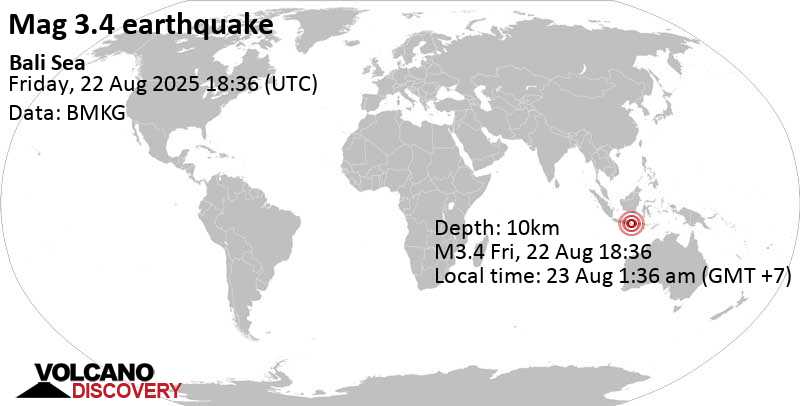 Light Mag. 3.4 Earthquake - Indonesia: Bali Sea on Saturday, Aug 23 ...