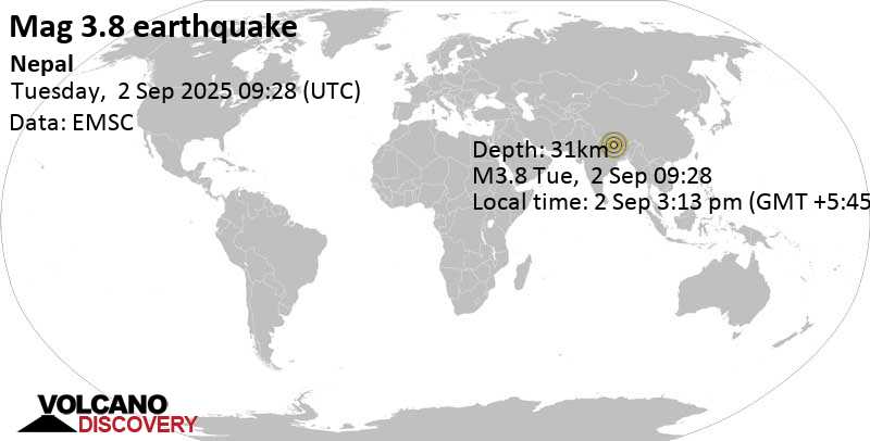 Light Mag. 3.8 Earthquake - Nepal on Tuesday, Sep 2, 2025, at 03:13 pm ...