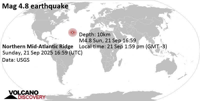 Moderate Mag. 4.8 Earthquake - Northern Mid-Atlantic Ridge on Sunday ...