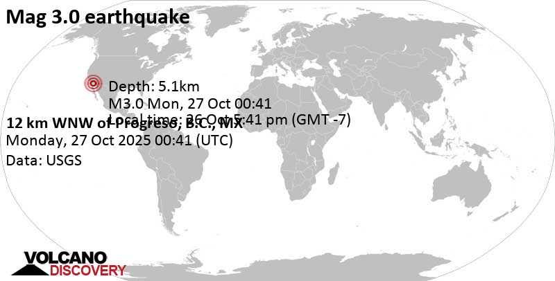 Light Mag. 3.0 Earthquake - 12 km WNW of Progreso, B.C., MX, on Sunday ...