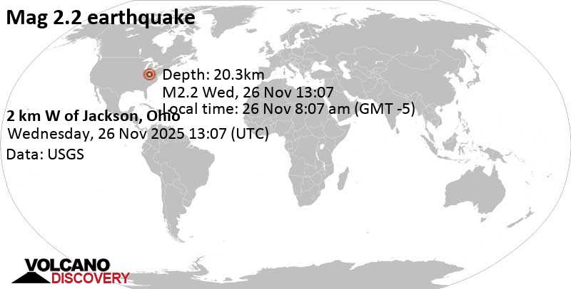 Weak Mag. 2.2 Earthquake - 1.3 mi West of Jackson, Jackson County, Ohio ...