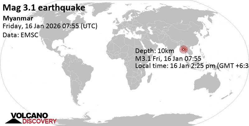 Light Mag. 3.1 Earthquake - 28 km East of Taikkyi, Yangon, Myanmar, on ...