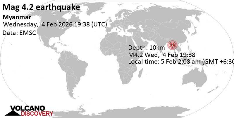 Moderate Mag. 4.2 Earthquake - 14 km Southwest of Taungoo, Bago Region ...