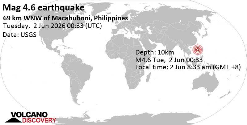 Moderate Mag. 4.6 Earthquake - South China Sea, 84 km West of Santiago ...