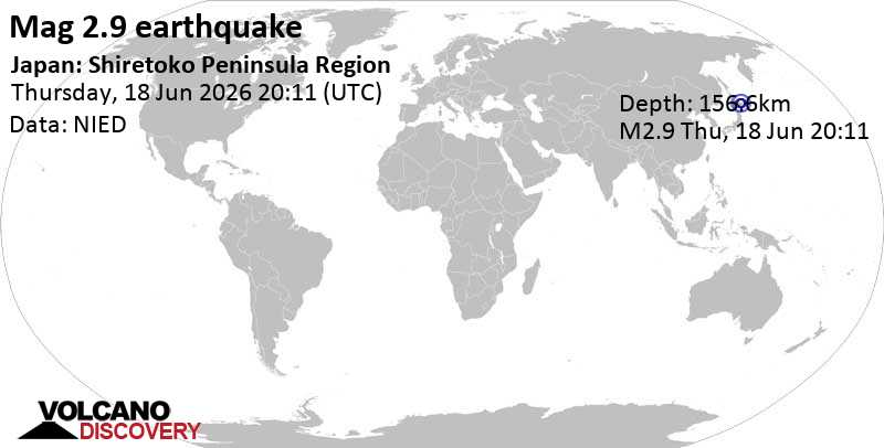 Weak Mag. 2.9 Earthquake - 21 km Northwest of Nakashibetsu, Hokkaido ...