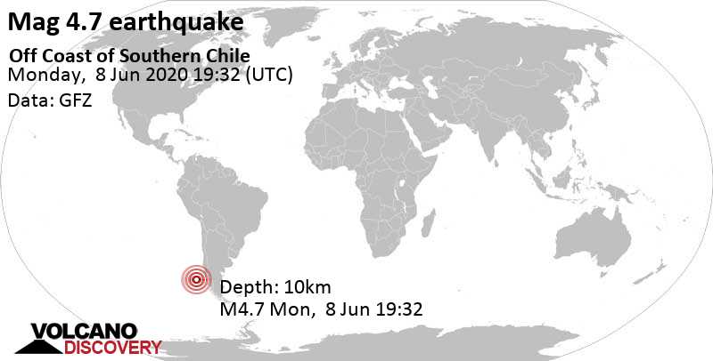 Moderates Erdbeben der Stärke 4.7 - Off Coast of Southern Chile am ...