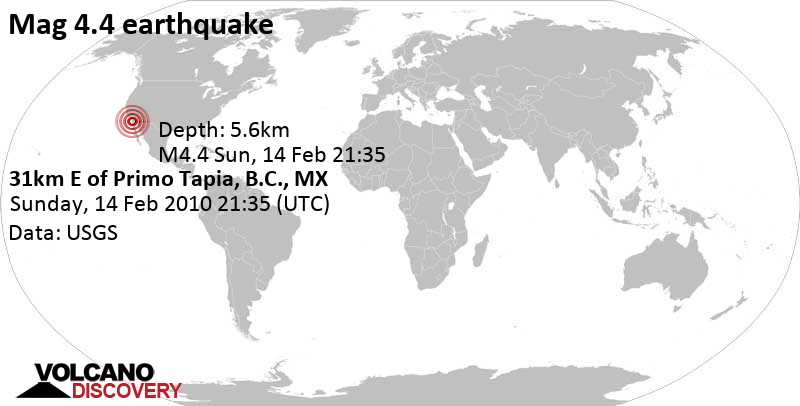 Moderate Mag. 4.4 Earthquake - 31km E of Primo Tapia, B.C., MX, on ...