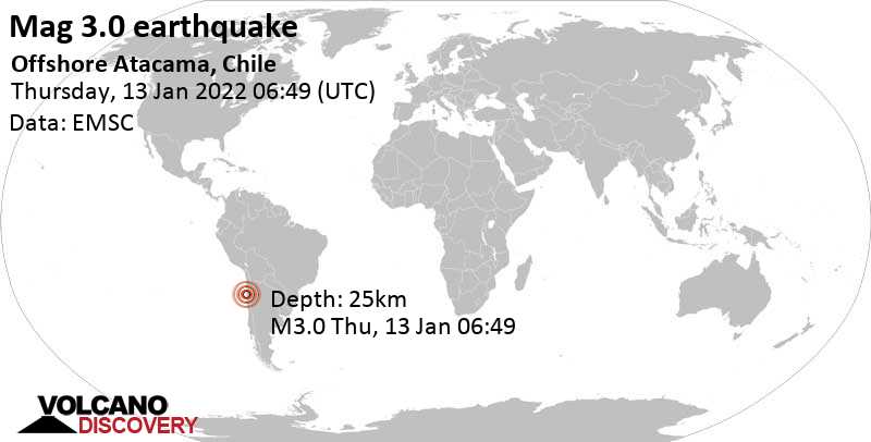 Light Mag. 3.0 Earthquake - Offshore Atacama, Chile, on Thursday, Jan ...