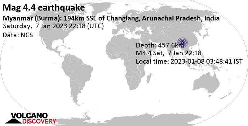 Moderate Mag. 4.4 Earthquake - Myanmar (Burma): 194km SSE of Changlang ...