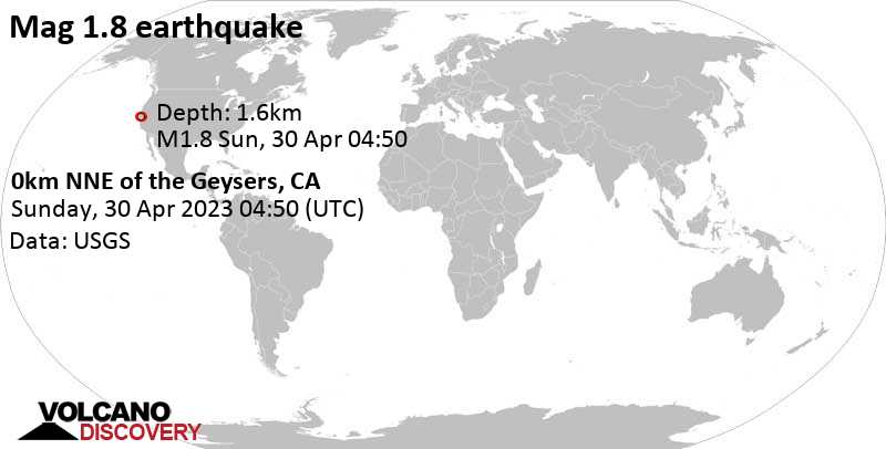 Minor Mag. 1.8 Earthquake - 0km NNE of the Geysers, CA, on Saturday ...