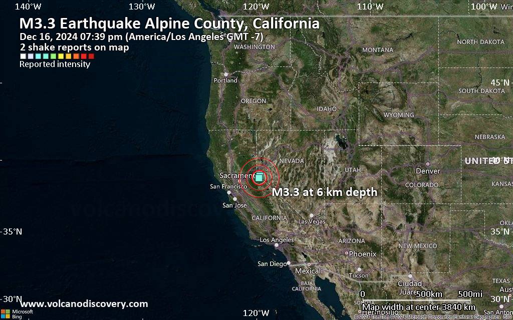 Light Mag. 3.3 Earthquake - 3 km ESE of Mesa Vista, CA, on Monday, Dec ...