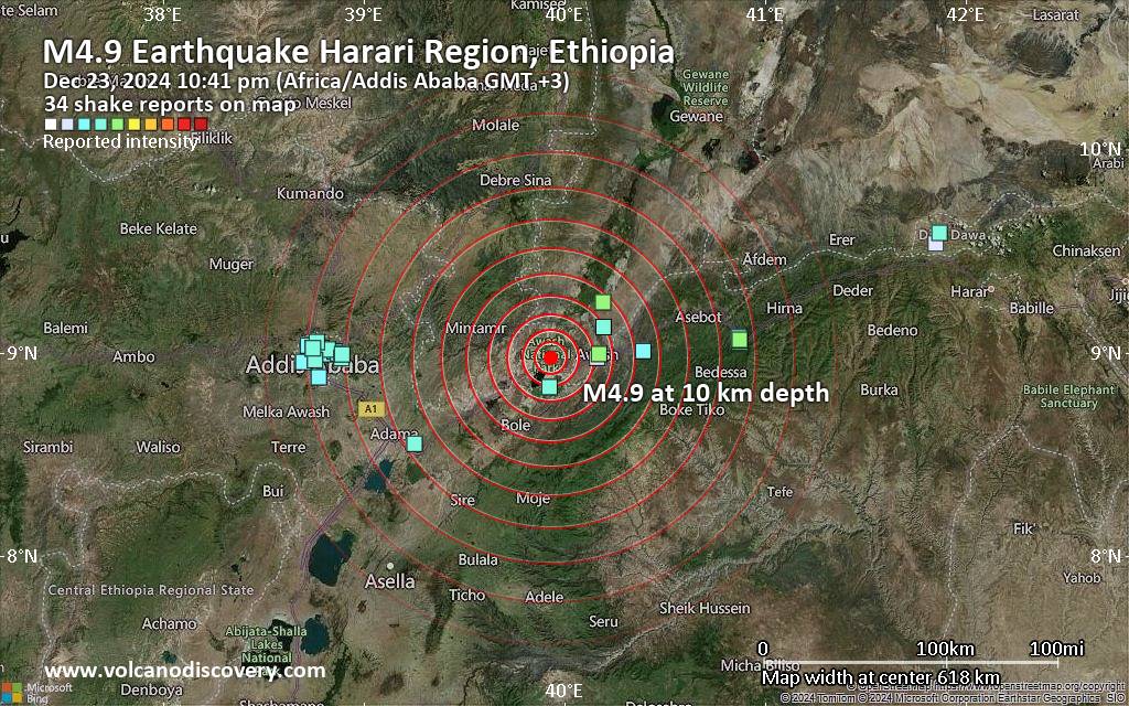 Moderate Mag. 4.9 Earthquake - Harari, 13 km Northeast of Metehara ...