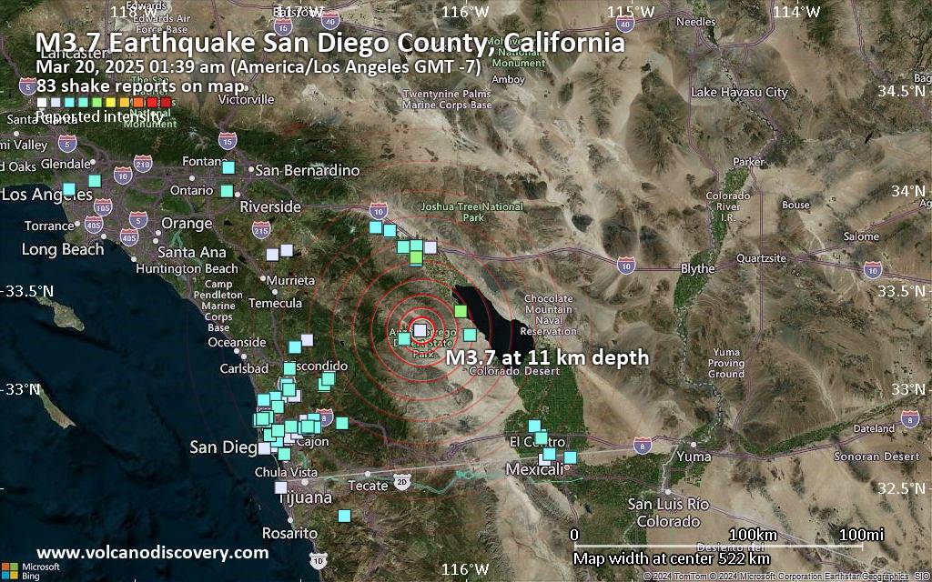 Light Mag. 3.7 Earthquake - San Diego County, 29 mi South of Indio ...