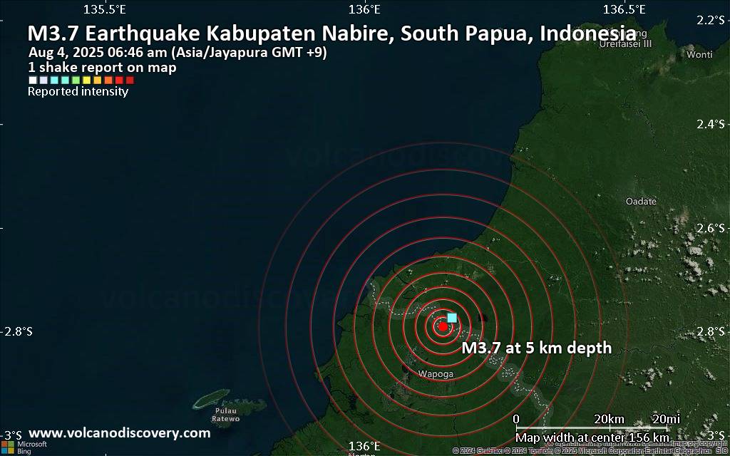 Light Mag. 3.7 Earthquake - South Papua, 96 km Northeast of Nabire ...