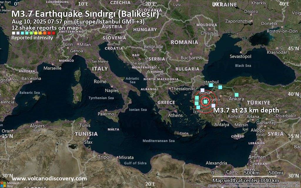 Light Mag. 3.7 Earthquake - Balikesir, 39 km Northeast of Akhisar ...