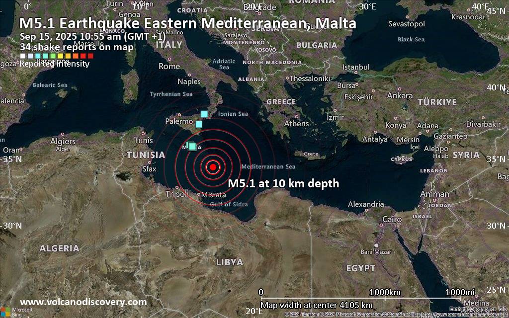 Strong Mag. 5.1 Earthquake - Eastern Mediterranean, 245 km Southeast of ...
