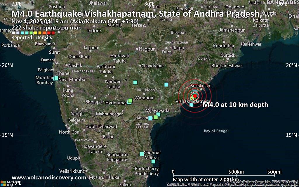 Moderate Mag. 4.0 Earthquake - Vishakhapatnam, 86 km East of ...