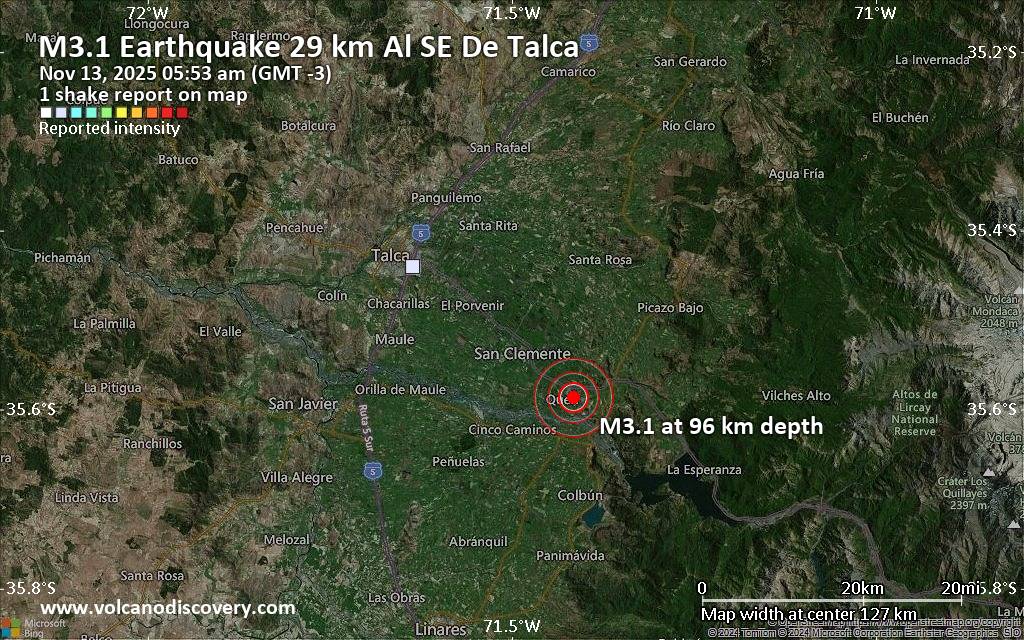 Light Mag. 3.1 Earthquake - 28 km Southeast of Talca, Provincia de ...