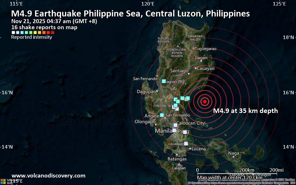 Moderate Mag. 4.9 Earthquake - 66 km E of Suklayin, Philippines, on ...