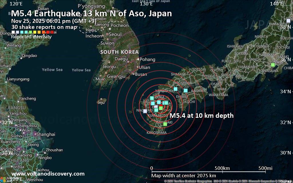 Strong Mag. 5.4 Earthquake - Kumamoto, 50 km Southwest of Oita, Oita ...