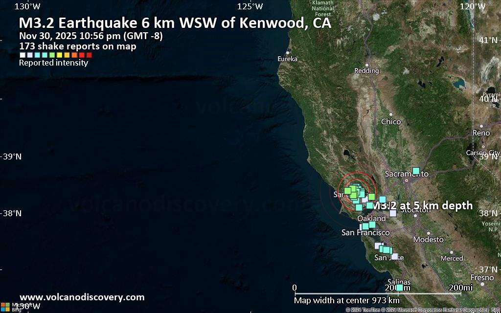 Light Mag. 3.2 Earthquake - 6.9 mi Southeast of Santa Rosa, Sonoma ...