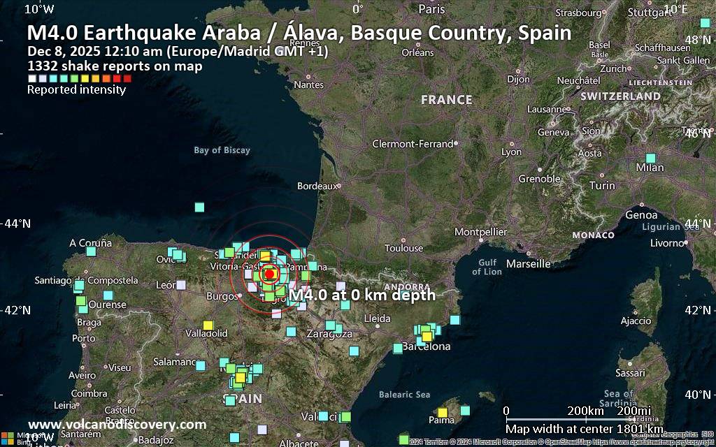 Terremoto moderado mag. 4.0 - 9.2 km al oeste de Vitoria, Álava, País ...