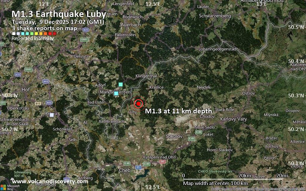 Minor Mag. 1.3 Earthquake - 18 km Northwest of Sokolov, Karlovarsky ...
