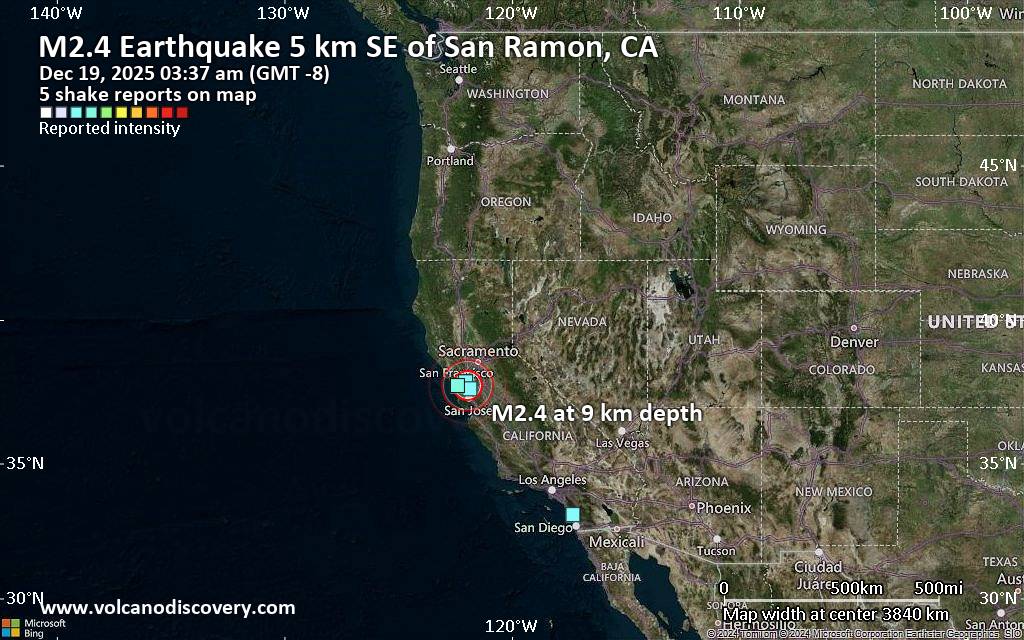 Weak Mag. 2.4 Earthquake - 3 mi Southeast of San Ramon, Contra Costa ...