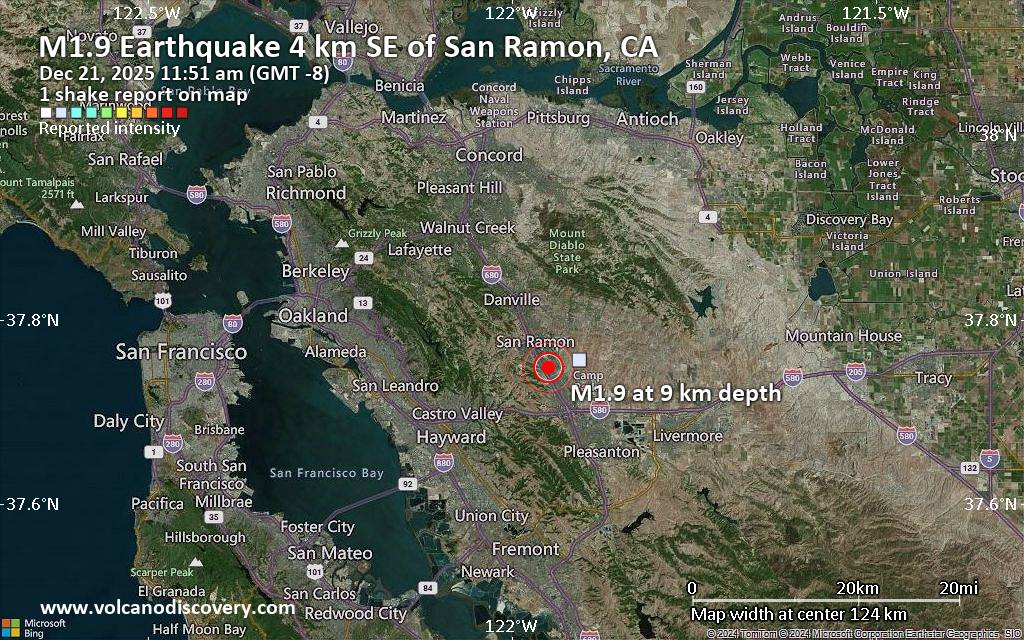 Weak Mag. 2.1 Earthquake - 2.5 mi Southeast of San Ramon, Contra Costa ...
