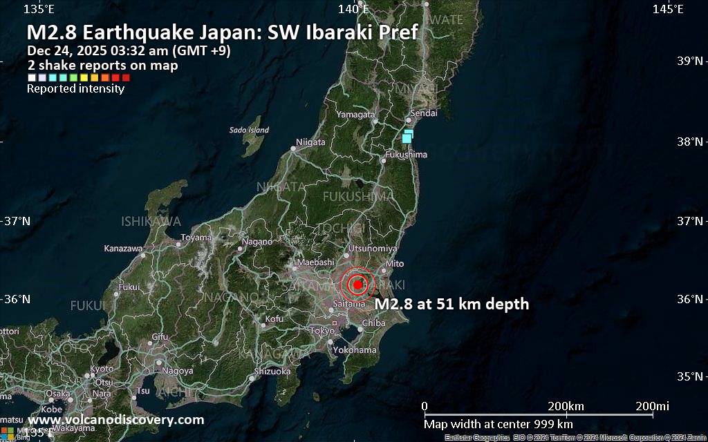 Weak Mag. 2.8 Earthquake - 4.3 km West of Tsukuba, Ibaraki, Japan, on ...