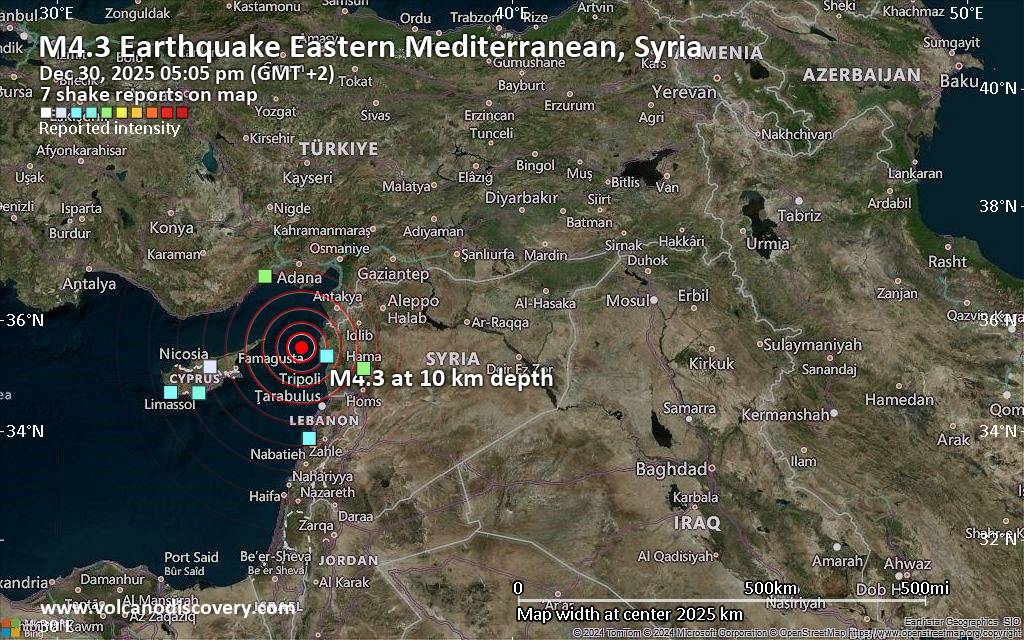 Moderate Mag. 4.3 Earthquake - Eastern Mediterranean, 37 km West of ...