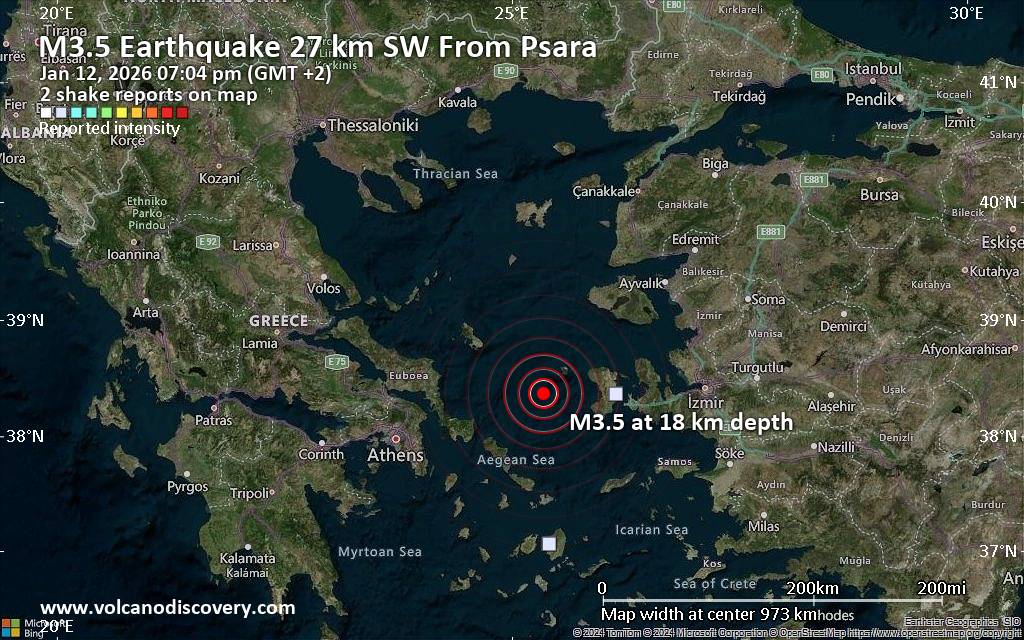 Light Mag. 3.5 Earthquake - Aegean Sea, 30 km Southwest of Nisi Psara ...