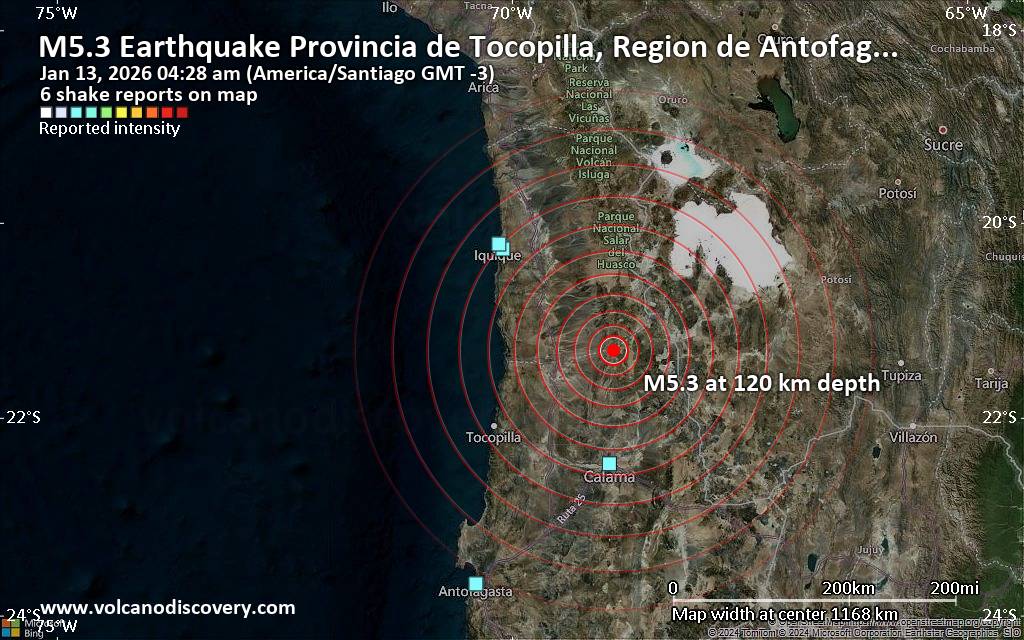 Strong Mag. 5.3 Earthquake - Provincia de Tocopilla, 128 km North of ...
