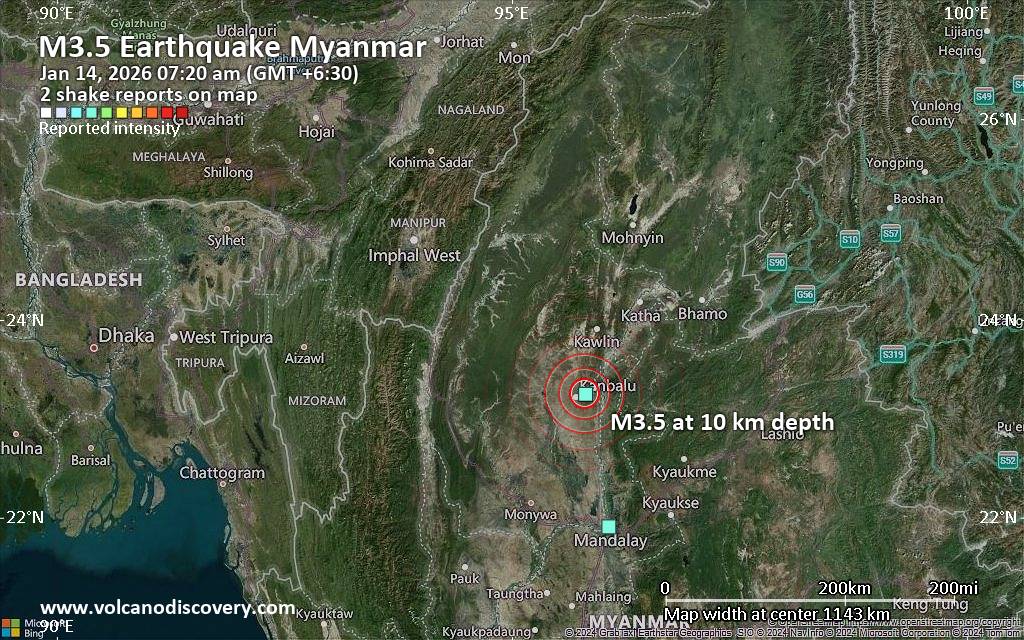 Light Mag. 3.5 Earthquake - 30 km East of Kanbalu, Sagaing Region ...
