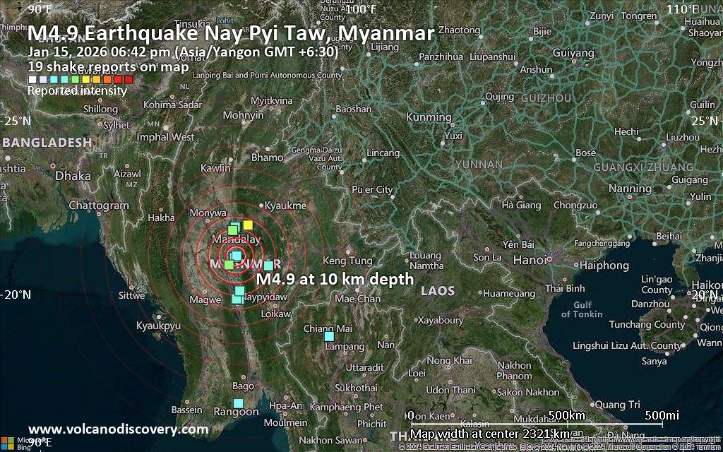 Moderate Mag. 4.9 Earthquake - Nay Pyi Taw, 7.4 km Northeast of Wundwin ...
