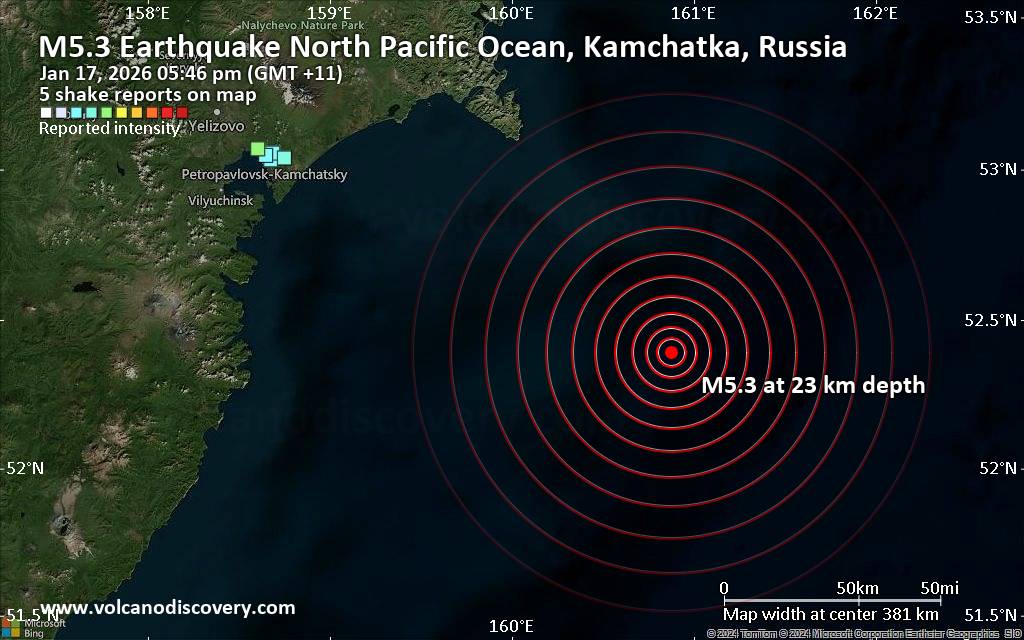 Strong Mag. 5.3 Earthquake - North Pacific Ocean, 169 km Southeast of ...