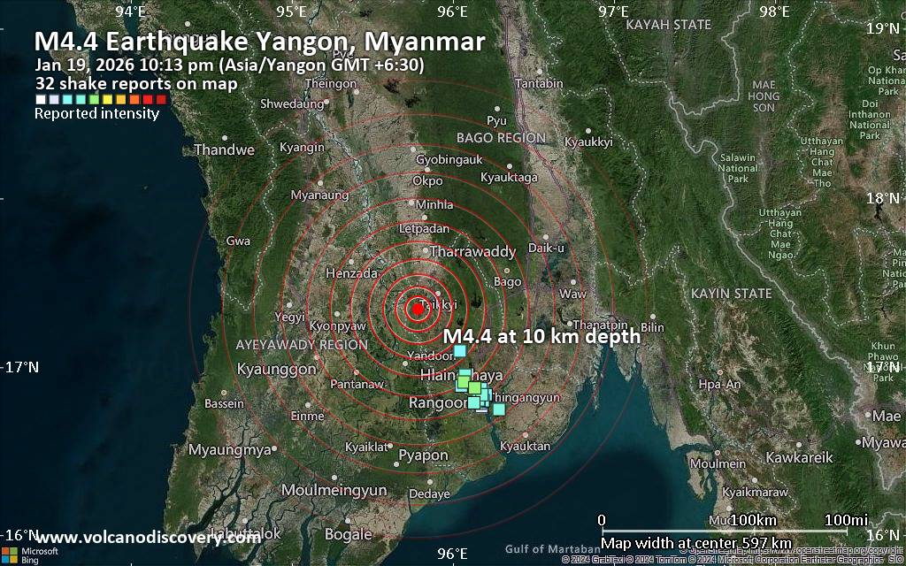 Moderate Mag. 4.4 Earthquake - 20 km West of Taikkyi, Yangon, Myanmar ...