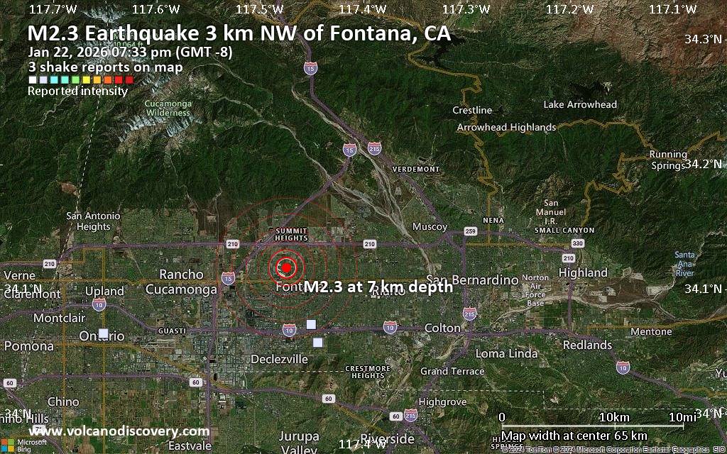 Weak Mag. 2.3 Earthquake - 3 km NW of Fontana, CA, on Thursday, Jan 22 ...