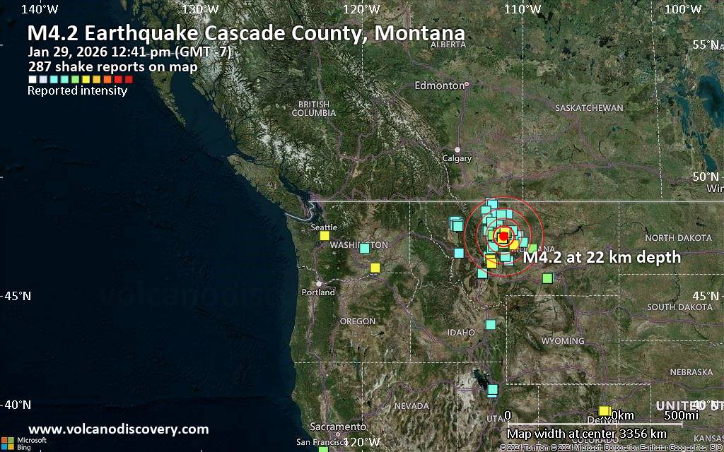 Moderate Mag. 4.2 Earthquake - 7.4 mi Northeast of Great Falls, Cascade ...