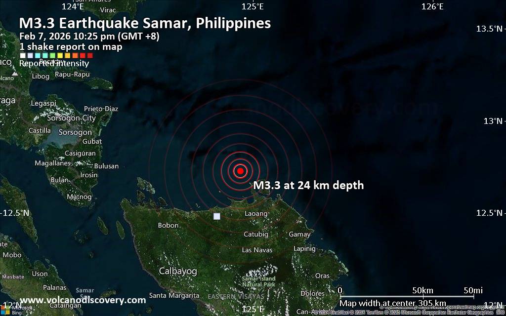 Light Mag. 3.3 Earthquake - Samar, Philippines, on Saturday, Feb 7 ...