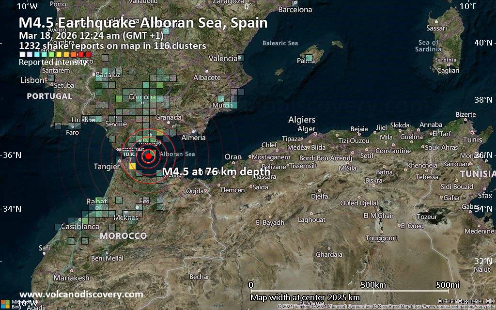 Moderate Mag. 4.5 Earthquake - Alboran Sea, 73 km East of Ceuta, Ceuta ...