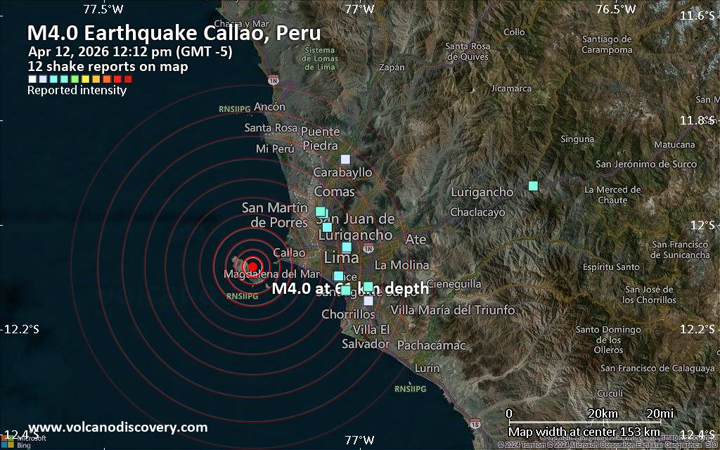 Moderate Mag. 4.0 Earthquake - Near Coast OF Central Peru on Sunday ...