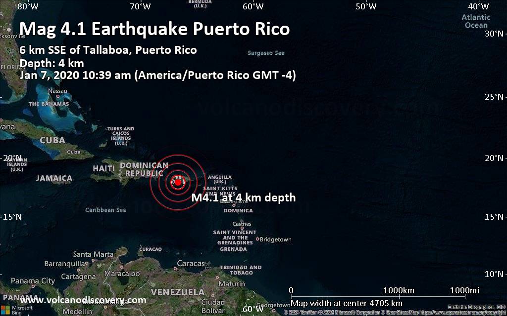 Terremoto moderado mag. 4.1 - 6 km SSE of Tallaboa, Puerto Rico, martes ...